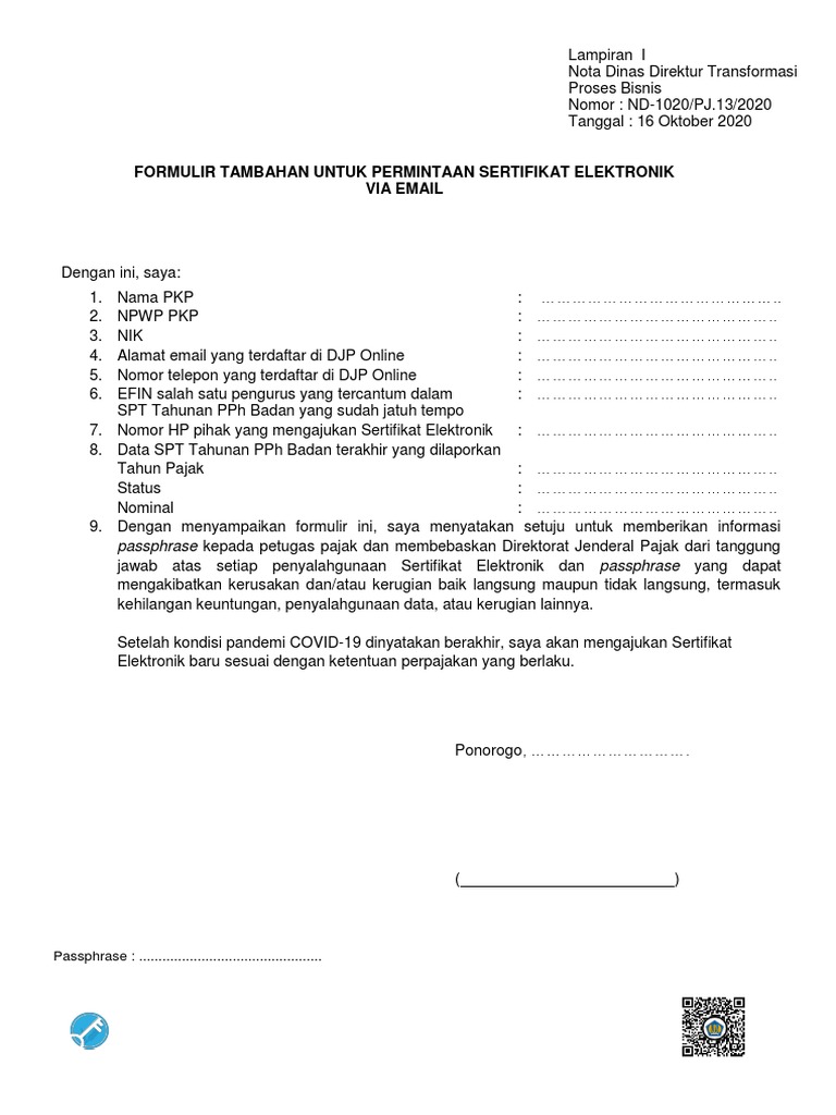 Formulir Sertifikat Elektronik PKP | PDF | Pengelolaan Keuangan & Uang