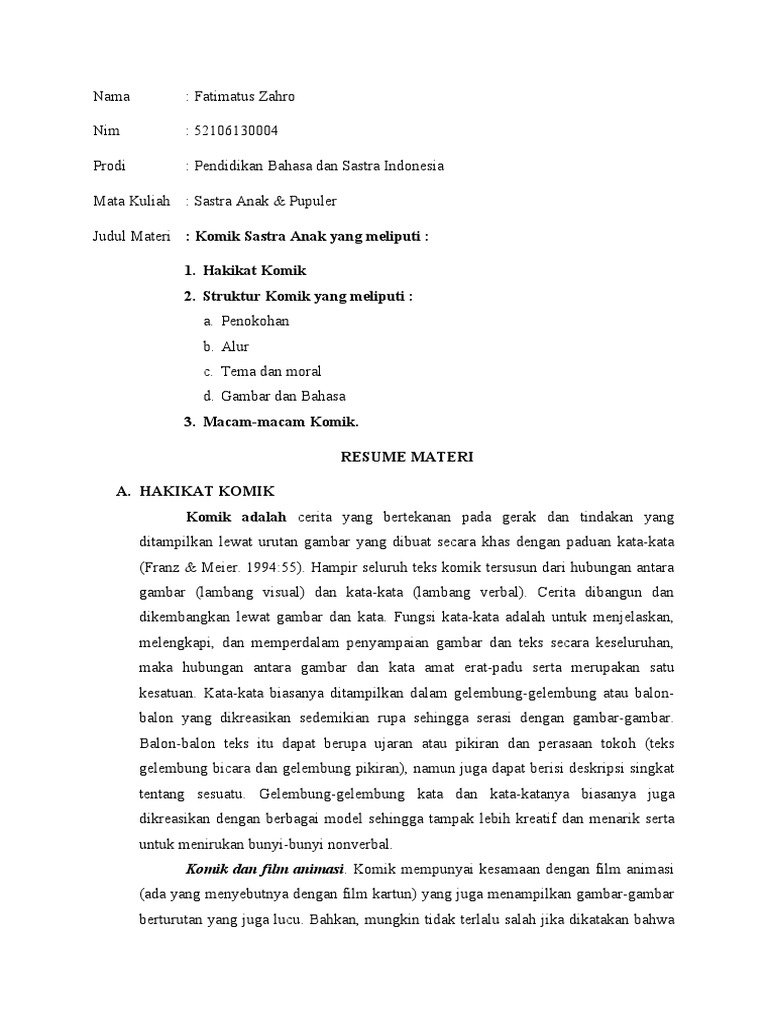 Resume Komik Sastra Anak | PDF