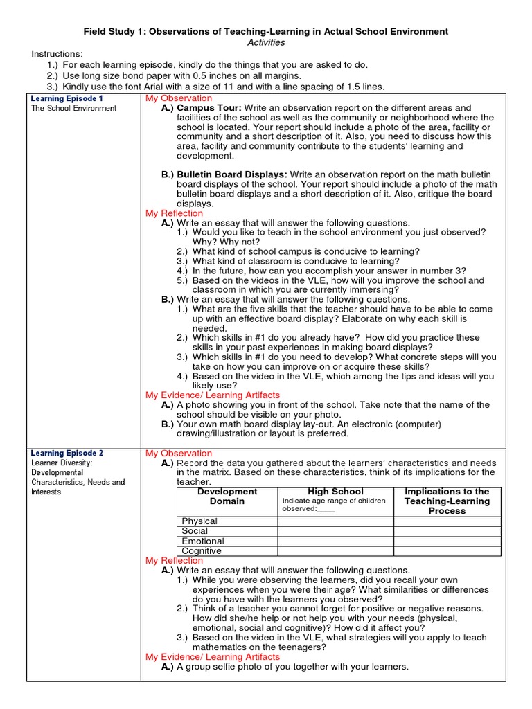 Field Study 1 Activities | PDF | Educational Assessment | Learning
