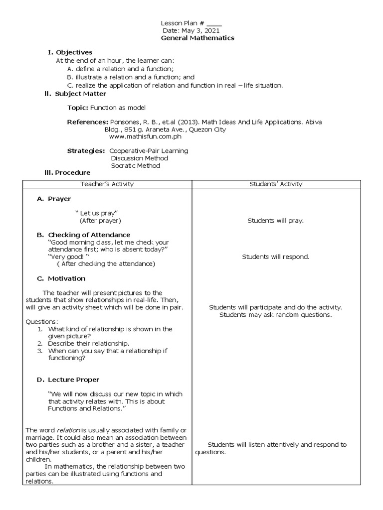 Lesson Plan (Senior High) | PDF | Function (Mathematics) | Behavior Modification