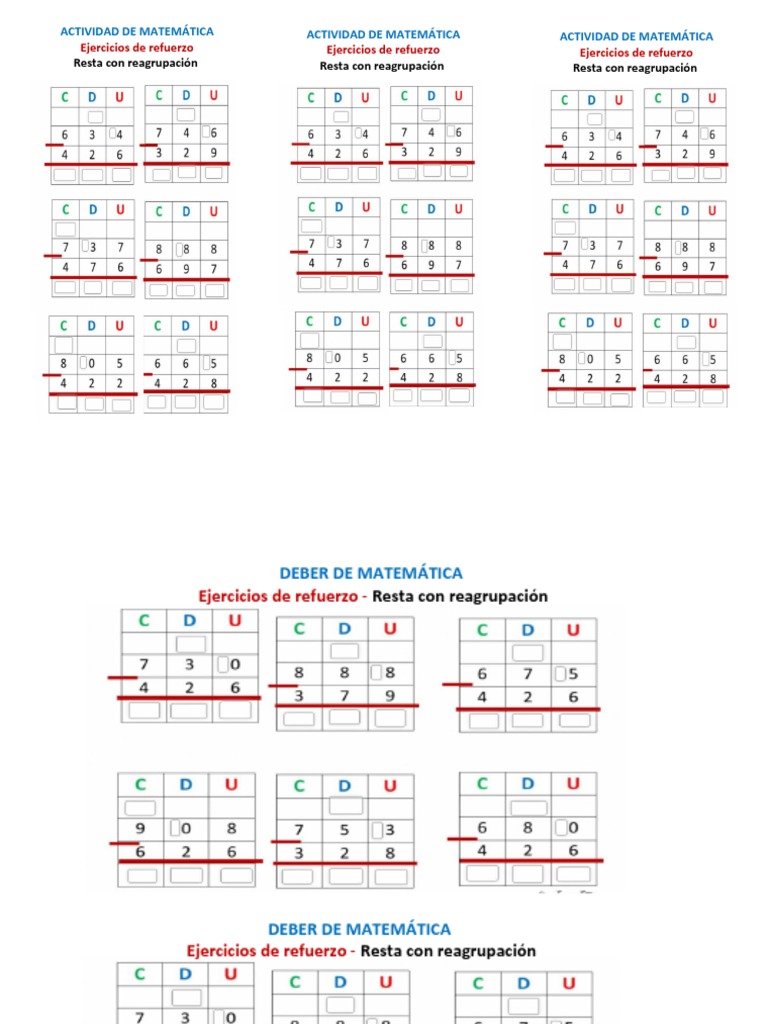 Restas Con Reagrupacion de 3 Cifras | PDF