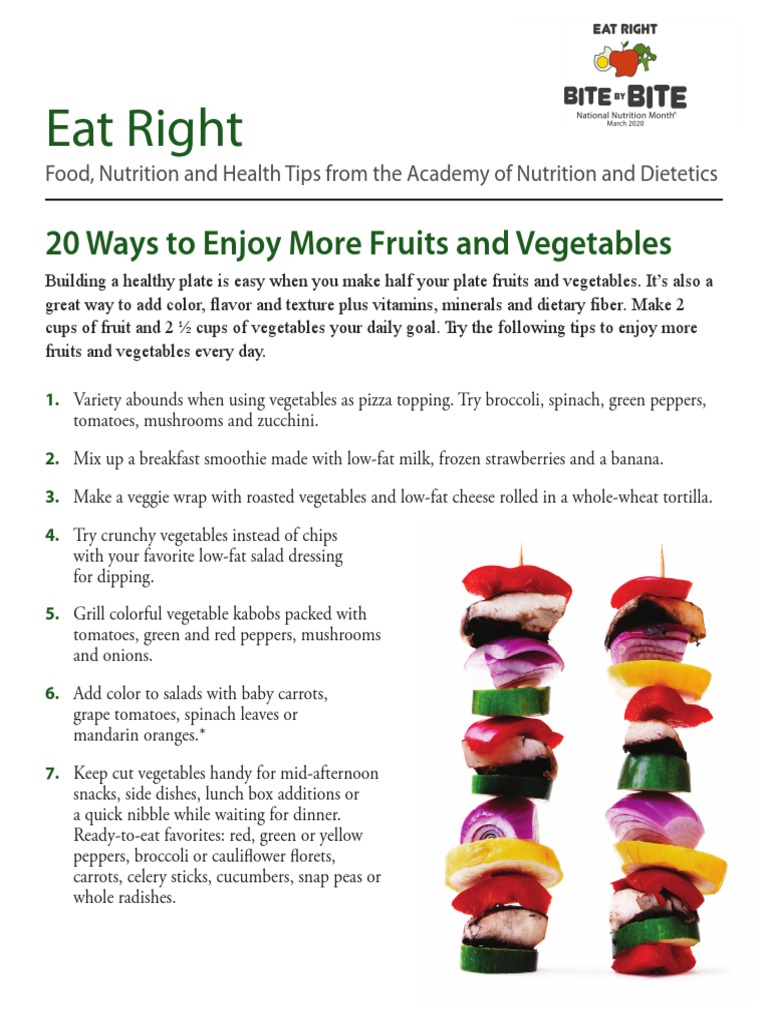 20 Ways To Enjoy More Fruits and Vegetables NNM2020 Final | PDF ...