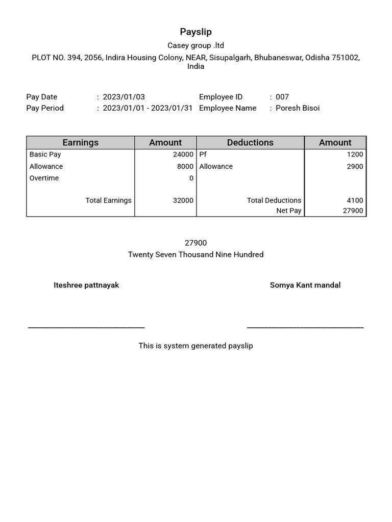 Casey Group Payslip for January 2023 | PDF