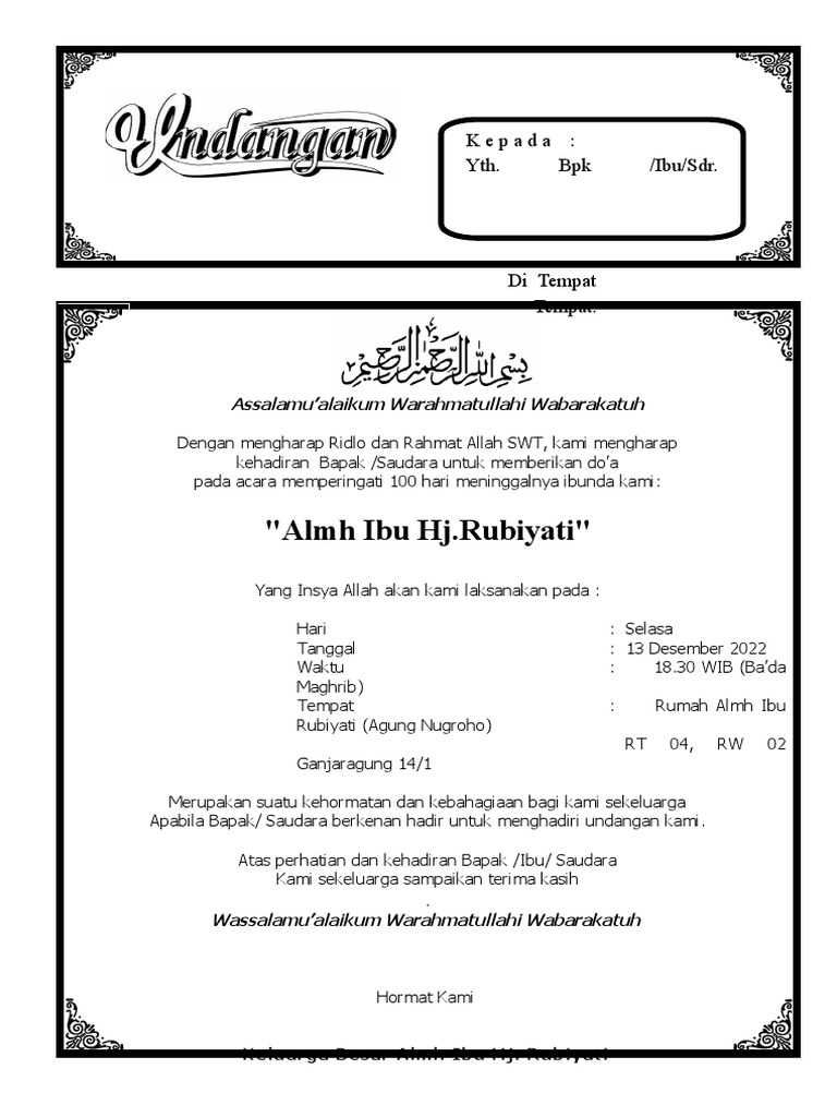 Undangan Tahlil 40 Hari 2 | PDF