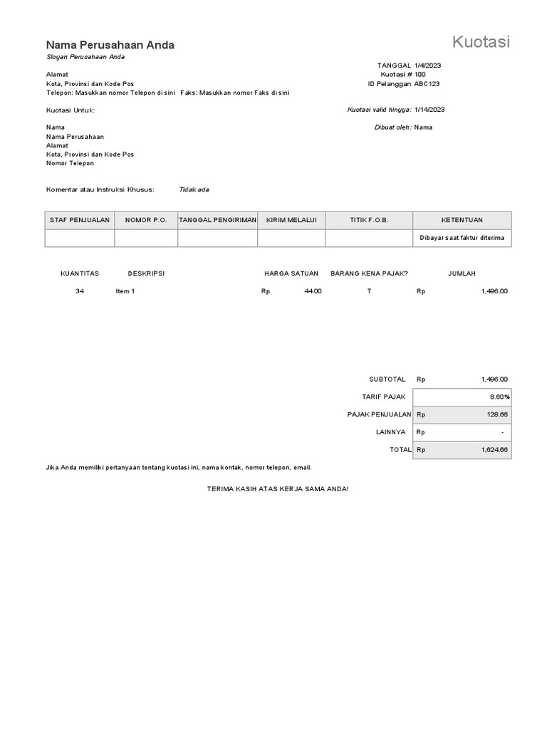Contoh Surat Penwararan File Xls Office | PDF