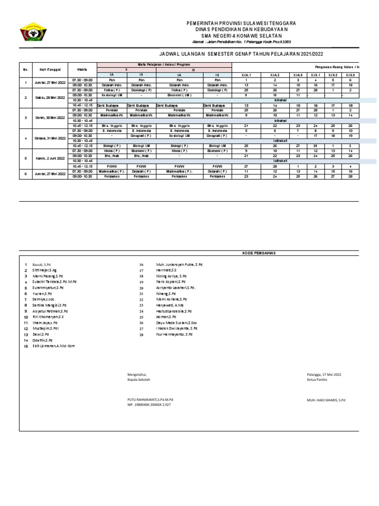 Jadwal Ulangan Semester Genap 2021 2022 Pdf
