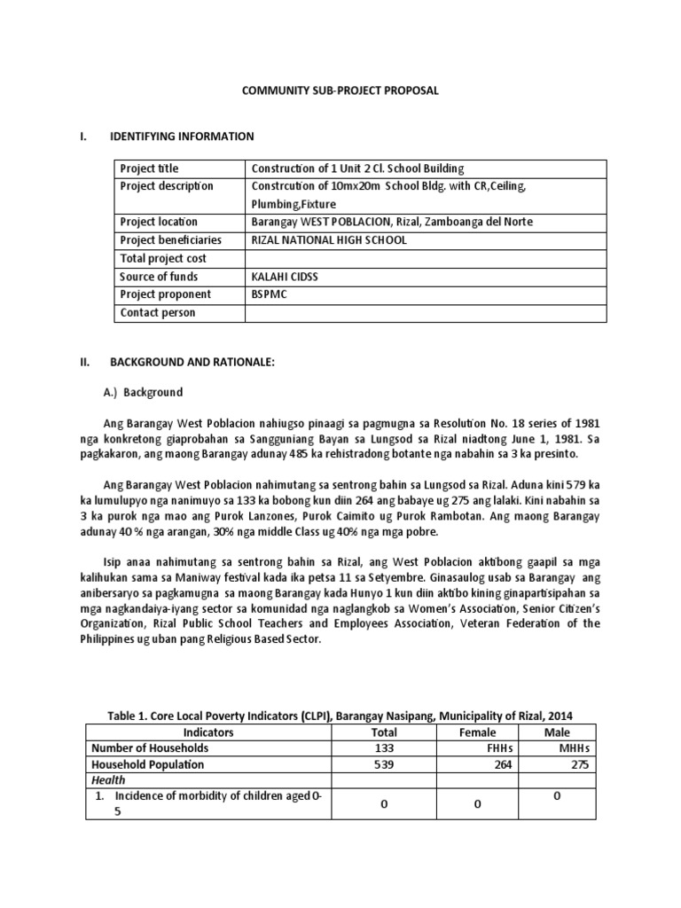 Community Sub - Project Proposal West Poblacion | PDF