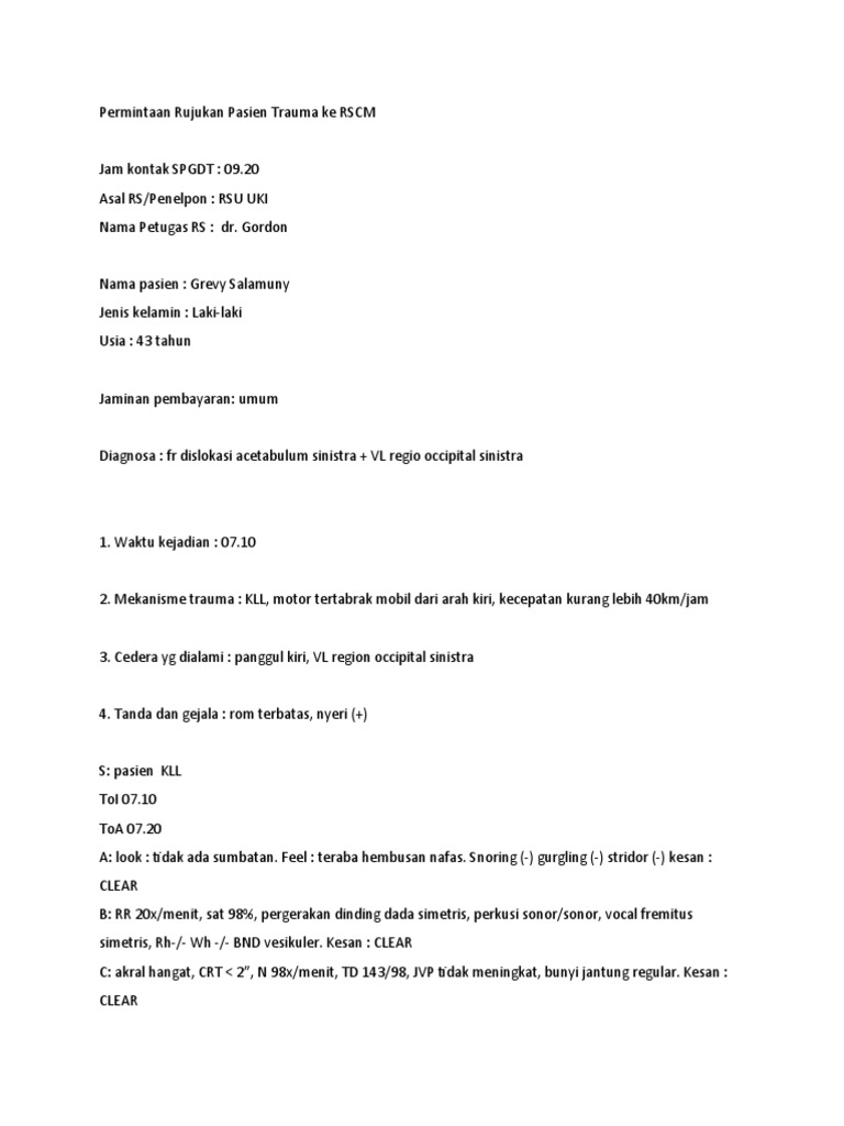 Format Rujukan Pasien Trauma | PDF