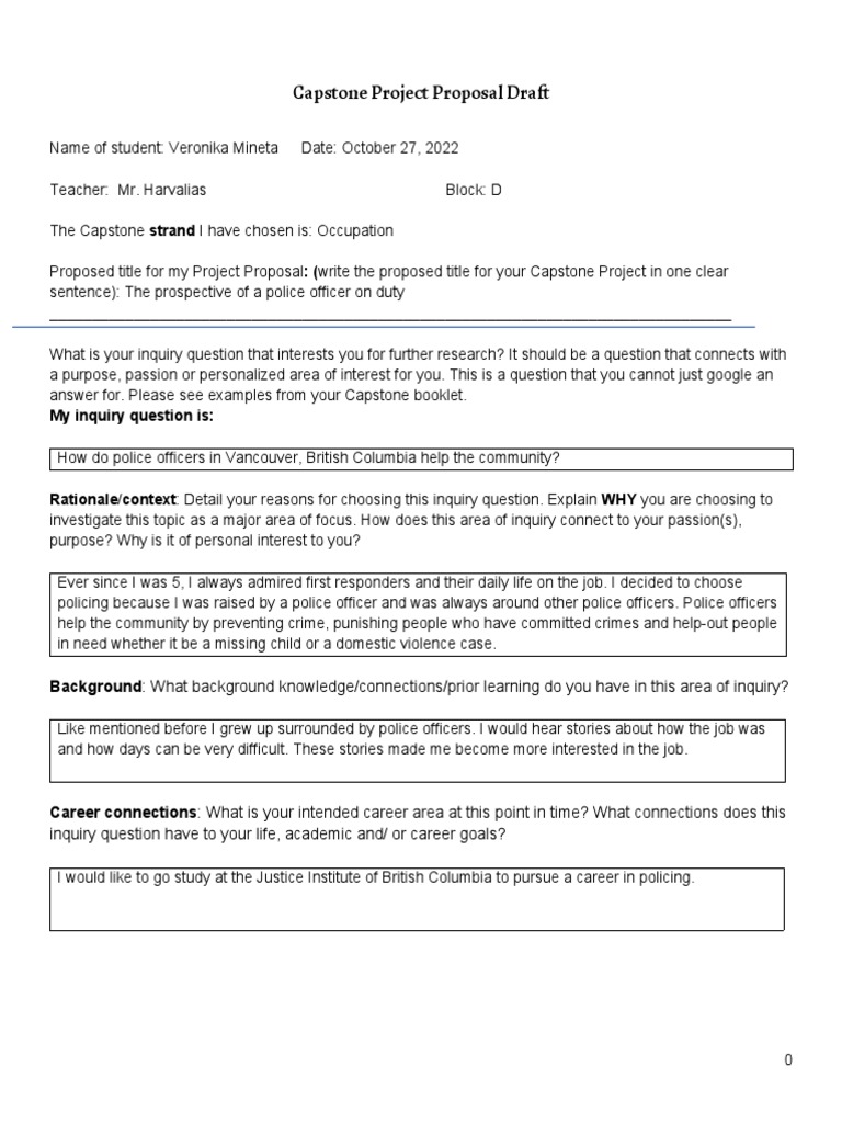 Capstone Project Proposal Draft Student Fillable | PDF | Mentorship | Question