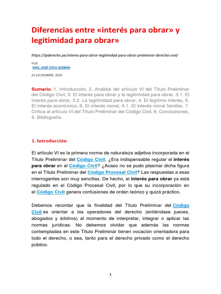 Diferencias Entre Interés para Obrar y Legitimidad para Obrar | PDF ...