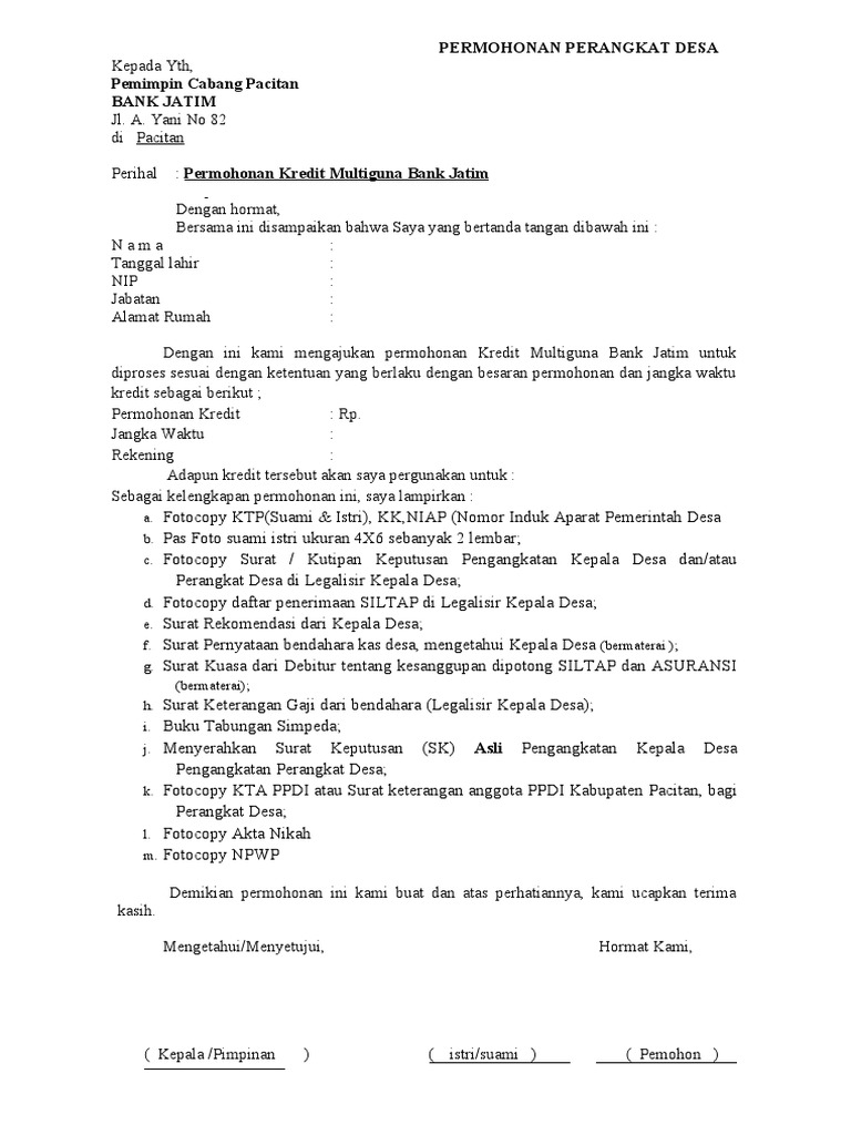 Permohonan Kredit Multiguna Bank Jatim | PDF | Bisnis | Pengelolaan ...