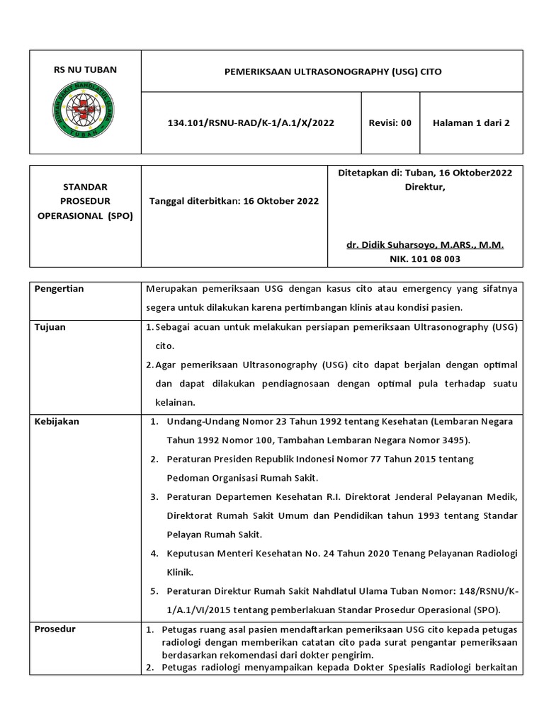 Pemeriksaan Ultrasonography (Usg) Cito | PDF