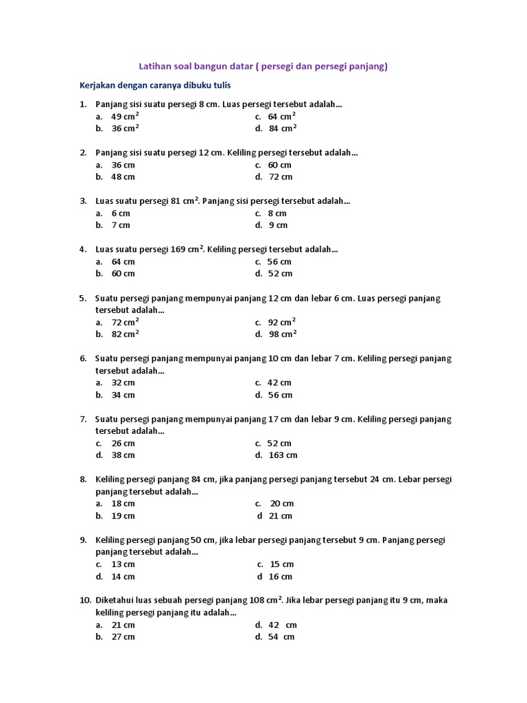 Latihan Soal Bangun Datar 1 | PDF | Griya & Taman