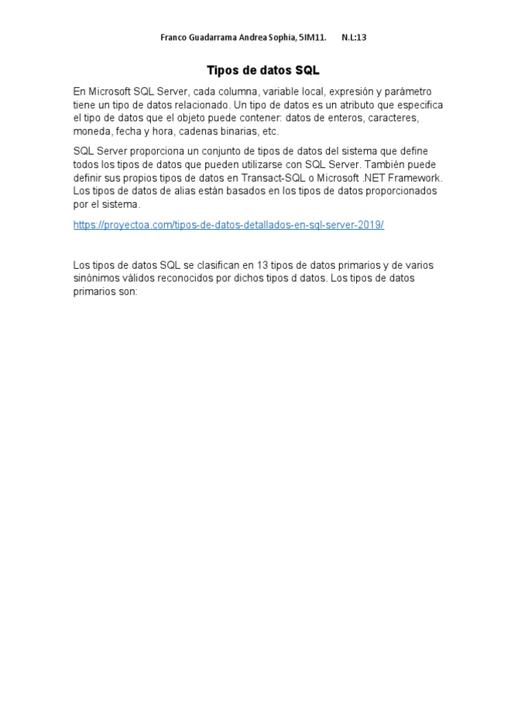 Tipos de Datos SQL-Franco 13 | PDF