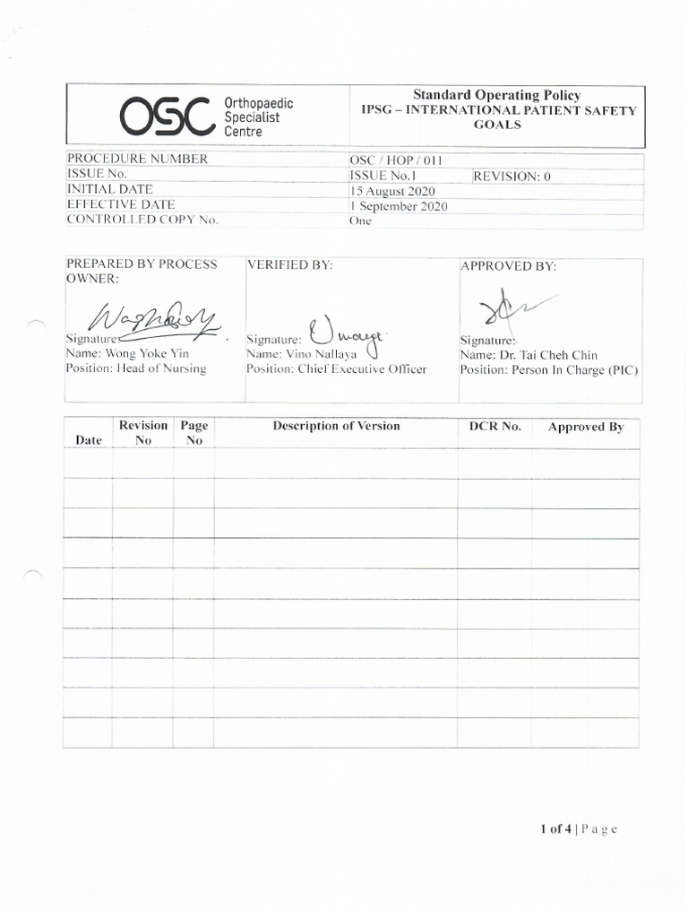 Ipsg-International Patient Safety Goals | PDF