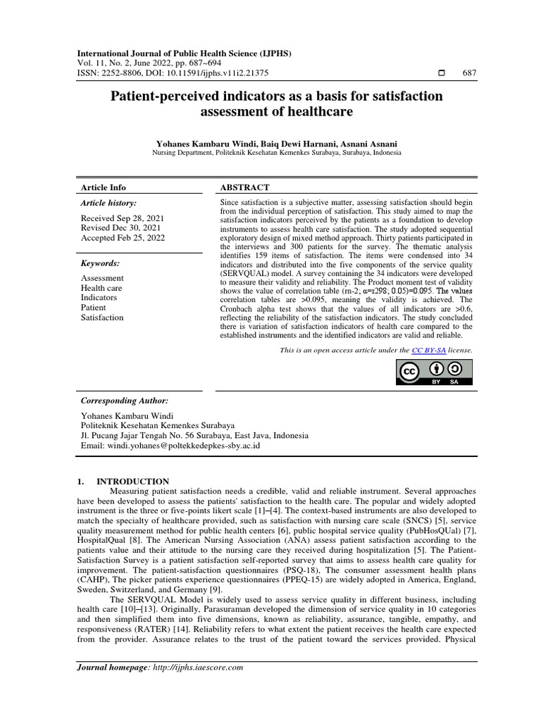 Patient-Perceived Indicators As A Basis For Satisfaction Assessment of ...
