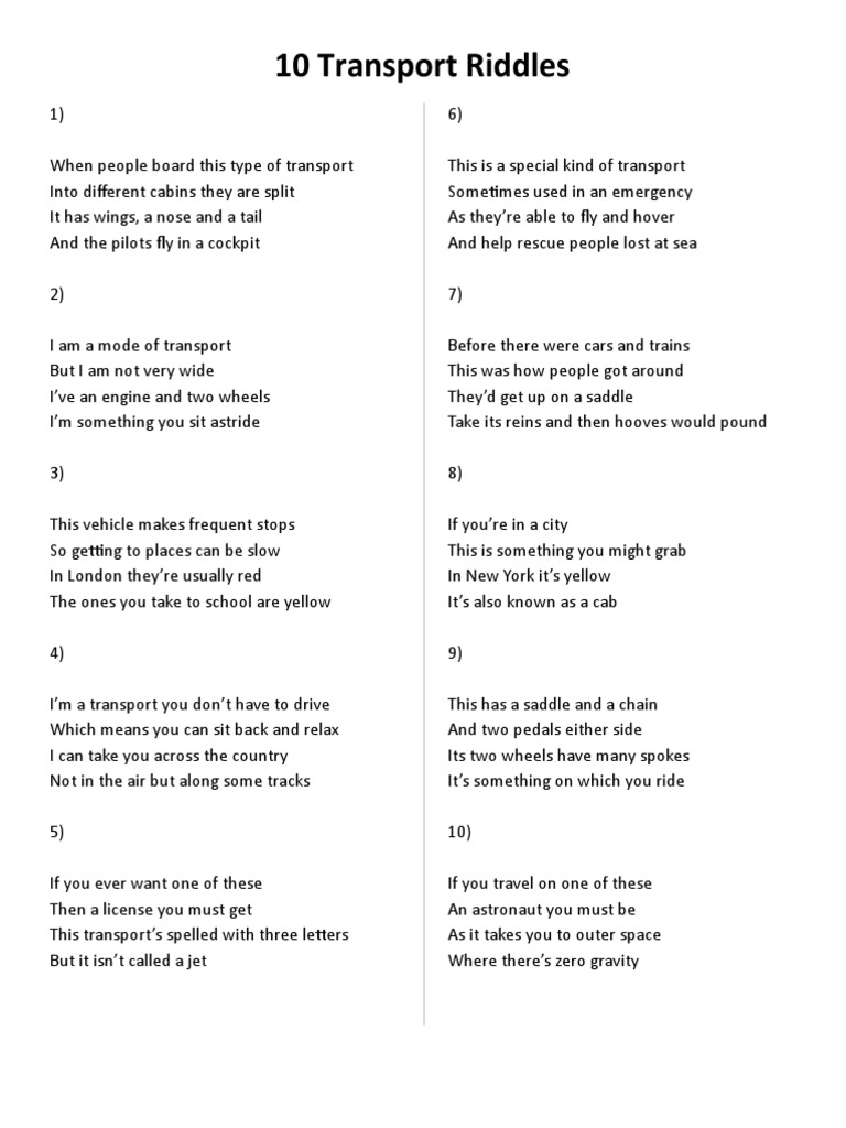 A Collection of Transport Riddles and Their Solutions | PDF | Transport ...