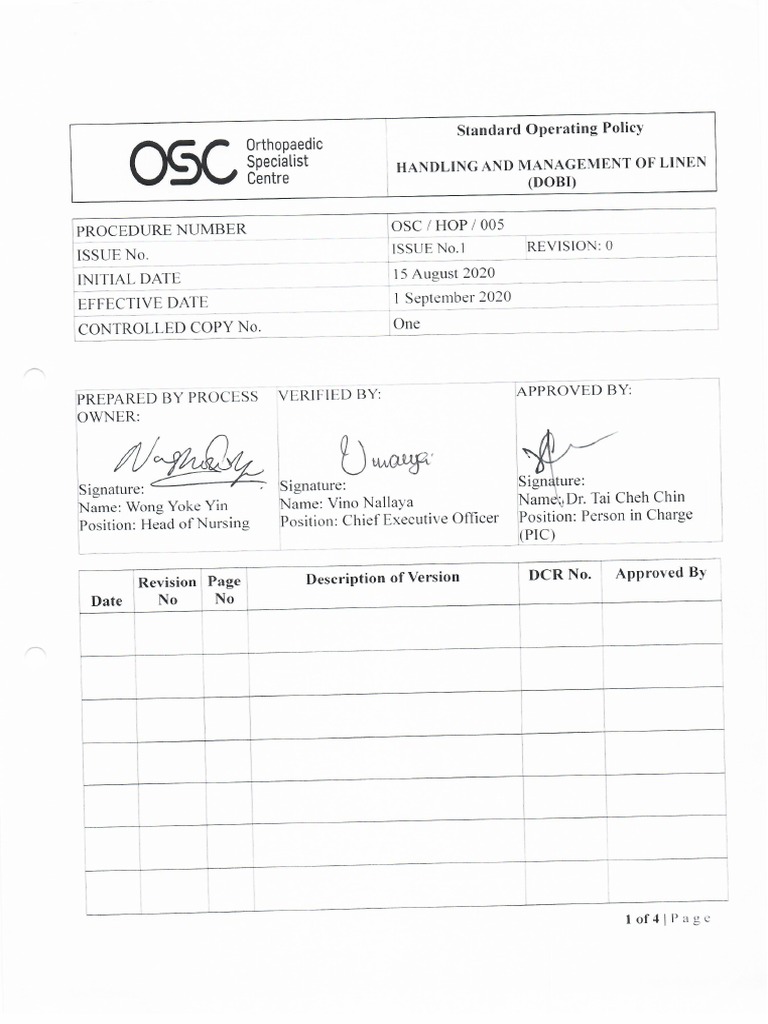 Handling and Management of Linen (Dobi) | PDF