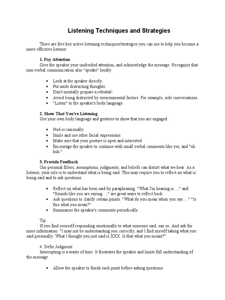 Listening Techniques and Strategies - EDELT 105 L12 | PDF | Top Down ...