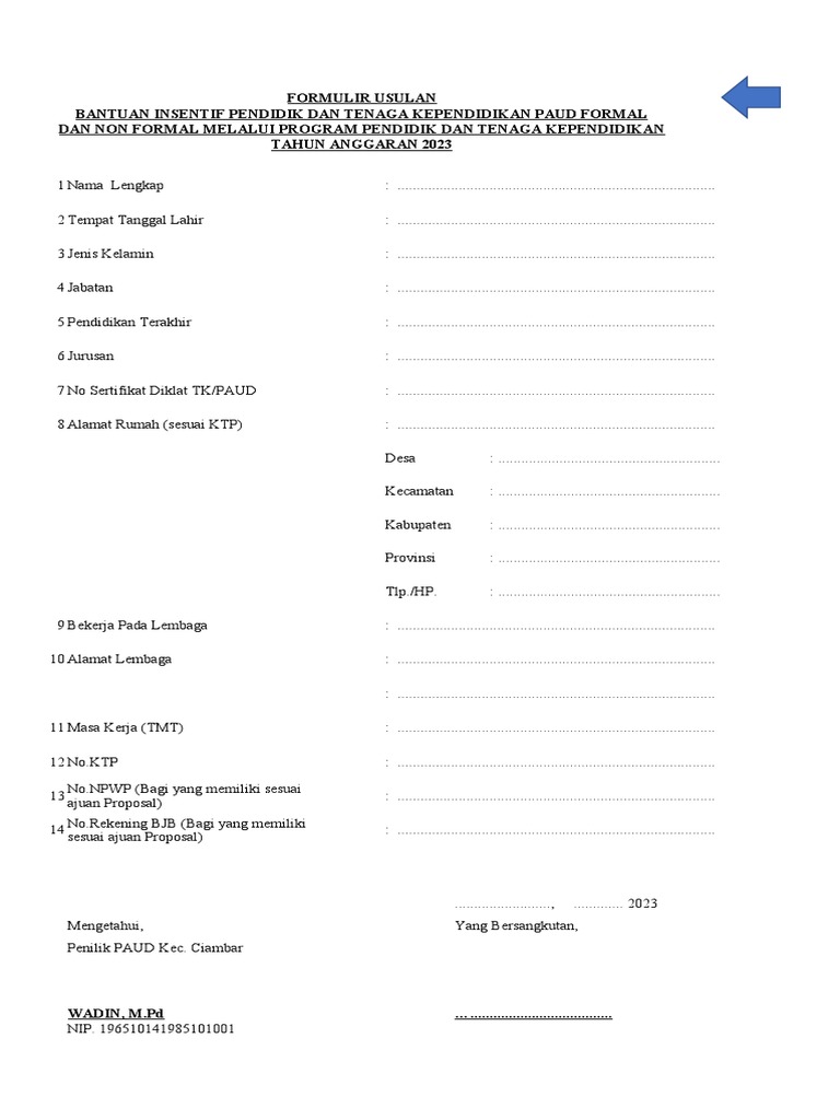 Form Usulan Insentif Baru Pdf
