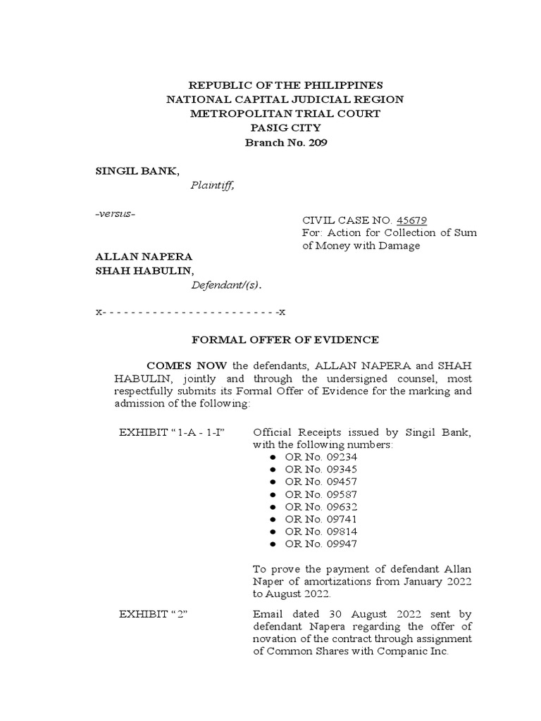 Formal Offer of Evidence | PDF