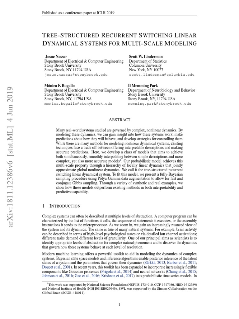 Tree Structured Recurrent Switching Linear Dynamical Systems For Multi