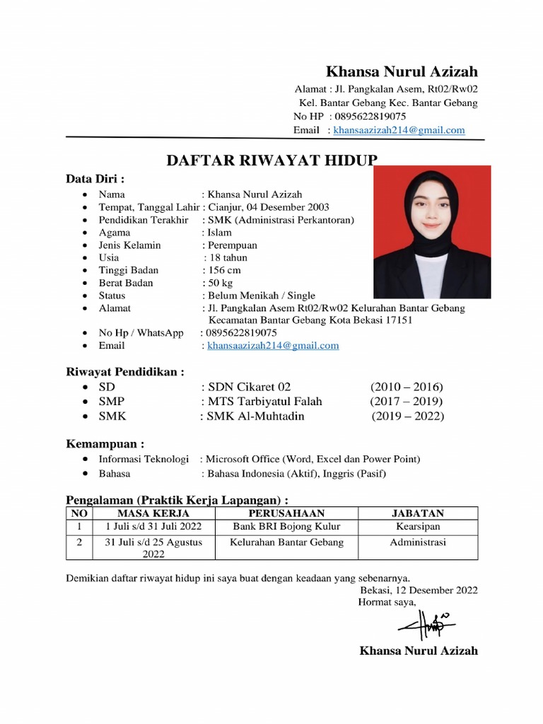 CV Khansa Nurul Azizah | PDF