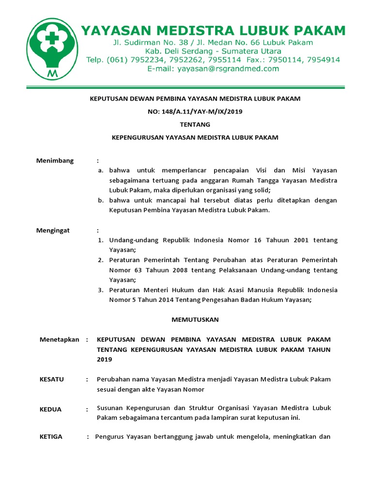 SK Susunan Pengurus Yayasan | PDF