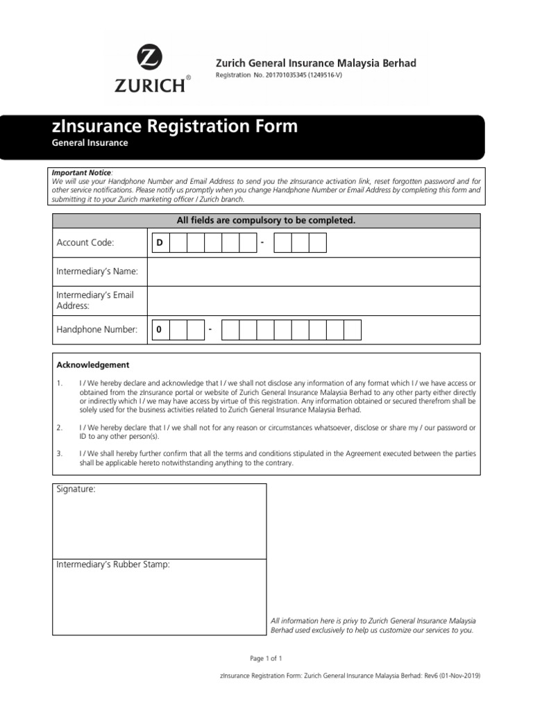 ZGIMB Zinsurance Registration Form - Rev6 | PDF