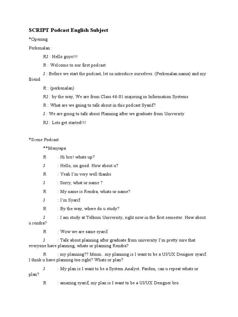 SCRIPT Podcast English Subject | PDF | Computing
