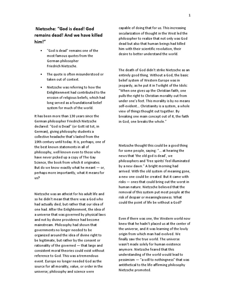 God Is Dead Pdf Friedrich Nietzsche Atheism