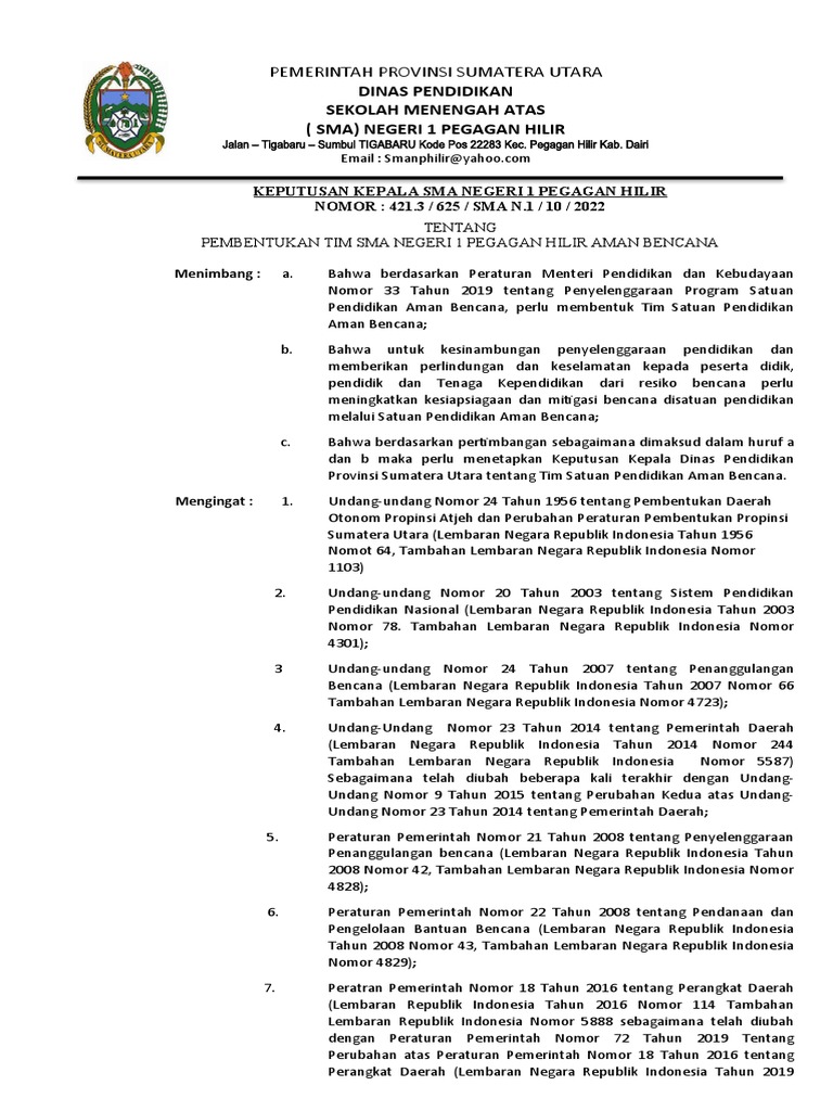 SK Aman Bencana Sma N1 Pegagan Hilir | PDF