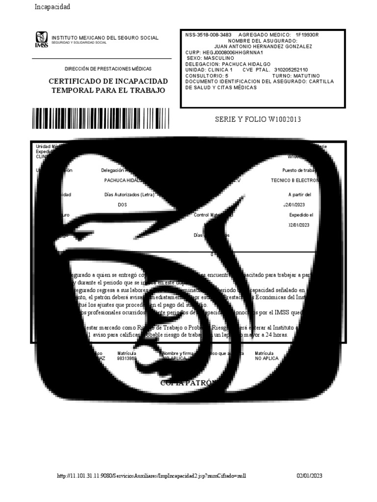 Descargar Certificado de Incapacidad IMSS | PDF | Ciencias de la Salud