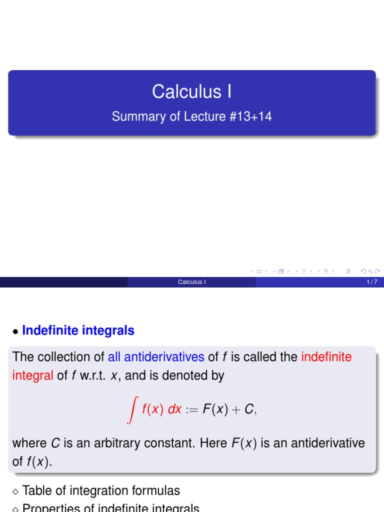 Calculus I - Summary of Lecture #13+14 | PDF | Integral | Calculus