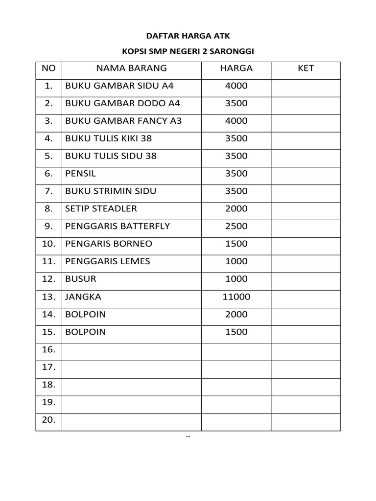Daftar Harga Atk | PDF