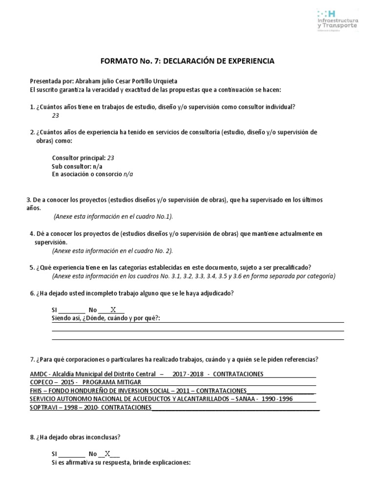 Declaración de Experiencia Profesional | PDF