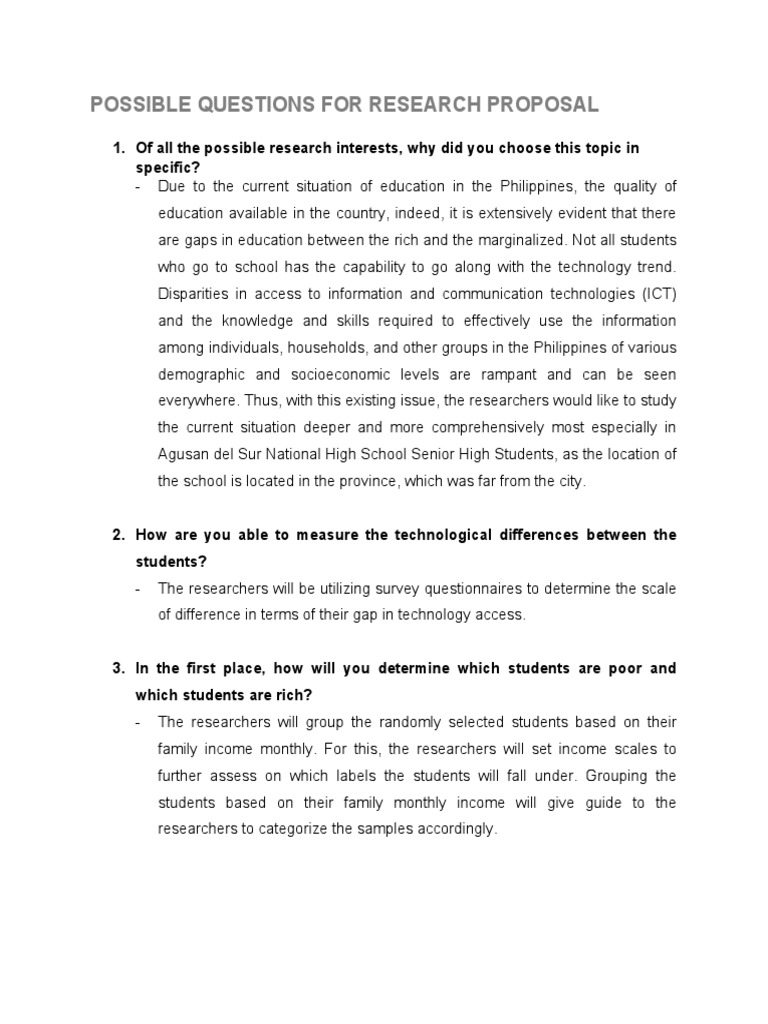 Possible Questions For Research Proposal | PDF | Survey Methodology ...