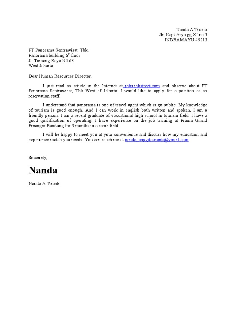 Application Letter Nanda Anggita Trianti | PDF