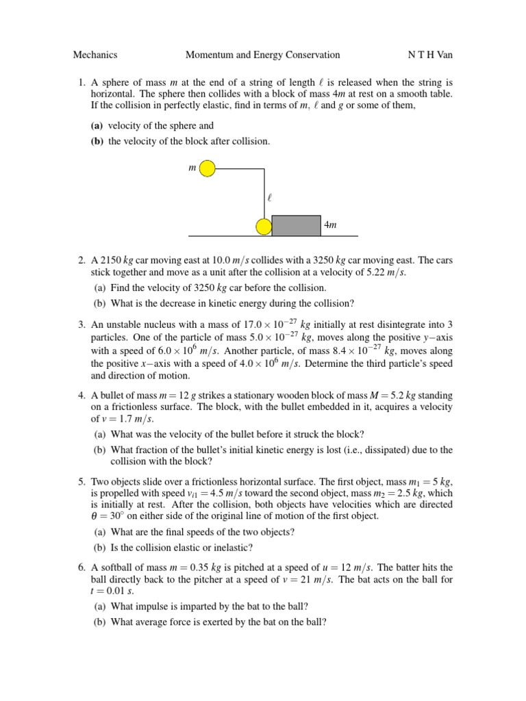 Analysis of Conservation of Momentum and Energy Concepts through Multiple Mechanics Problems ...
