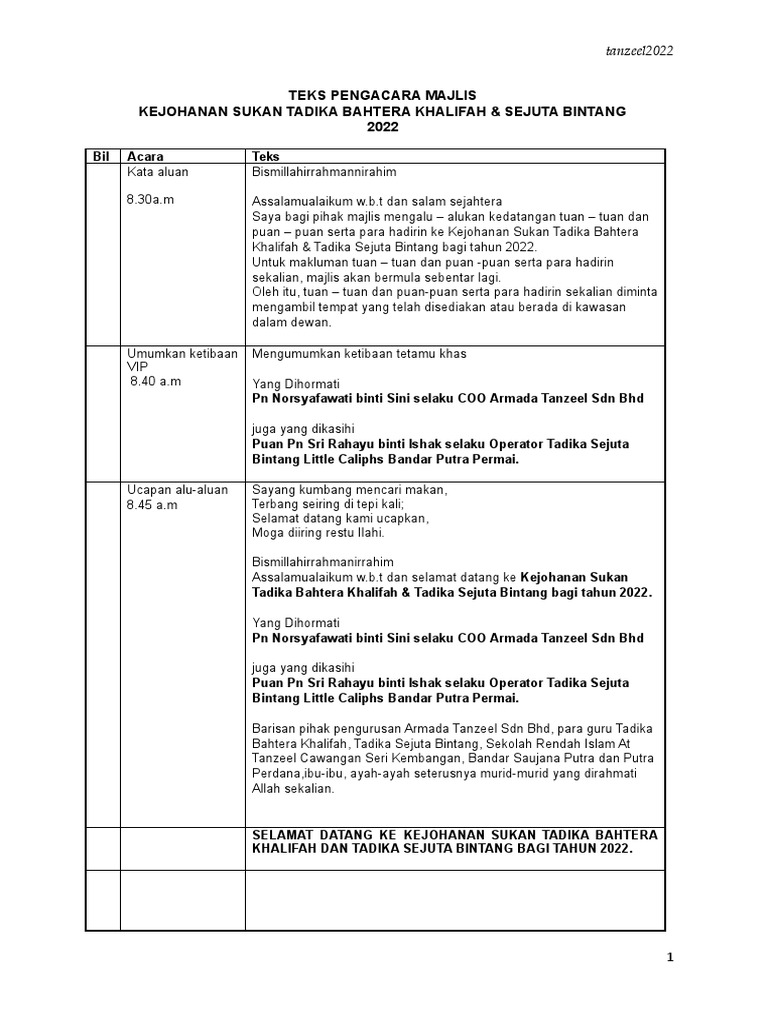 Teks Emcee Sports Day 2022 | PDF