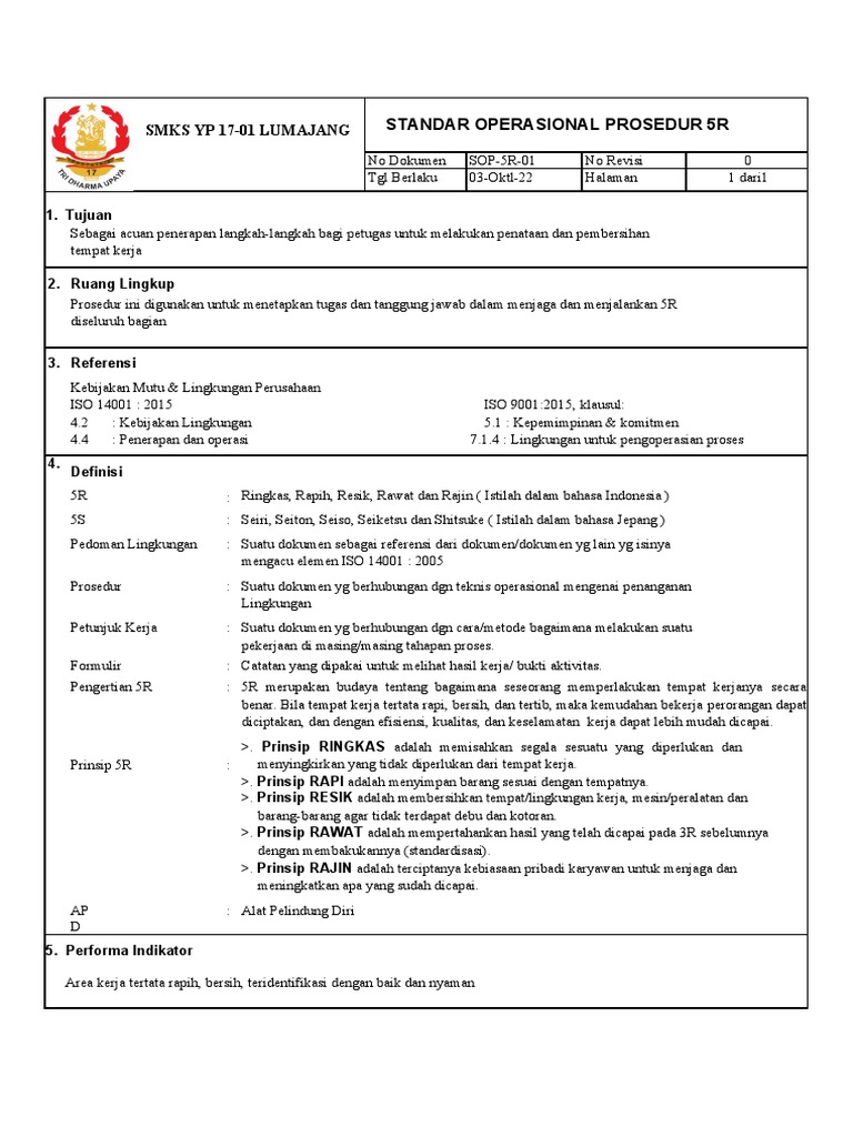 Standar Operasional 5R | PDF | Teknologi & Rekayasa