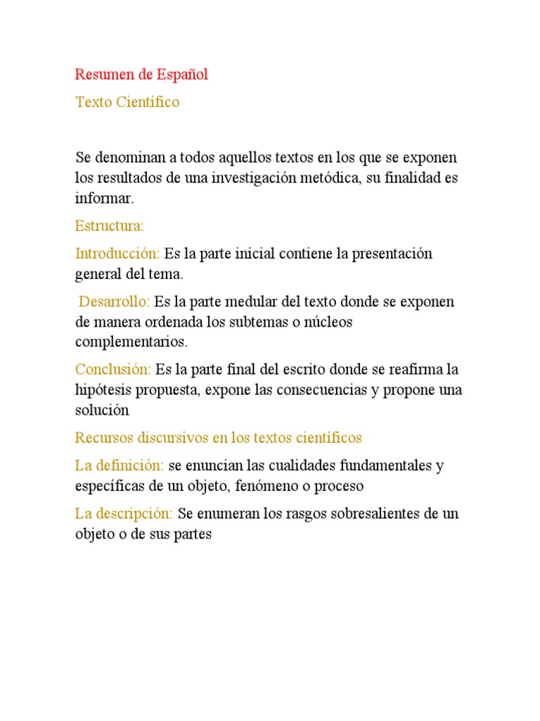 Resumen de Español | PDF | Adjetivo | Sustantivo