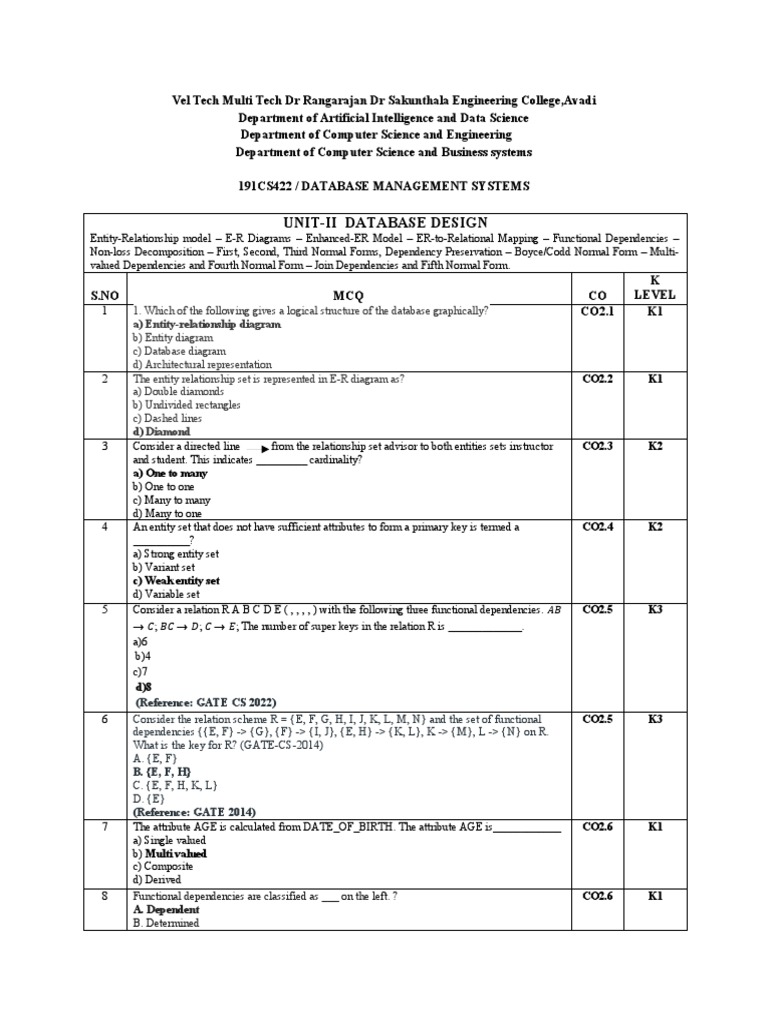 DBMS QB Unit 2 | PDF | Data Management | Computer Data DBMS QB Unit 2 | PDF | Data Management | Computer Data