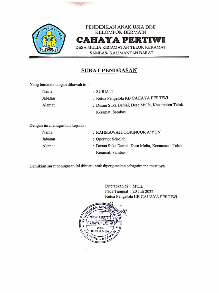 Surat Penugasan Operator | PDF