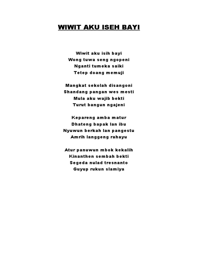 Lirik Wiwit Aku Iseh Bayi | PDF
