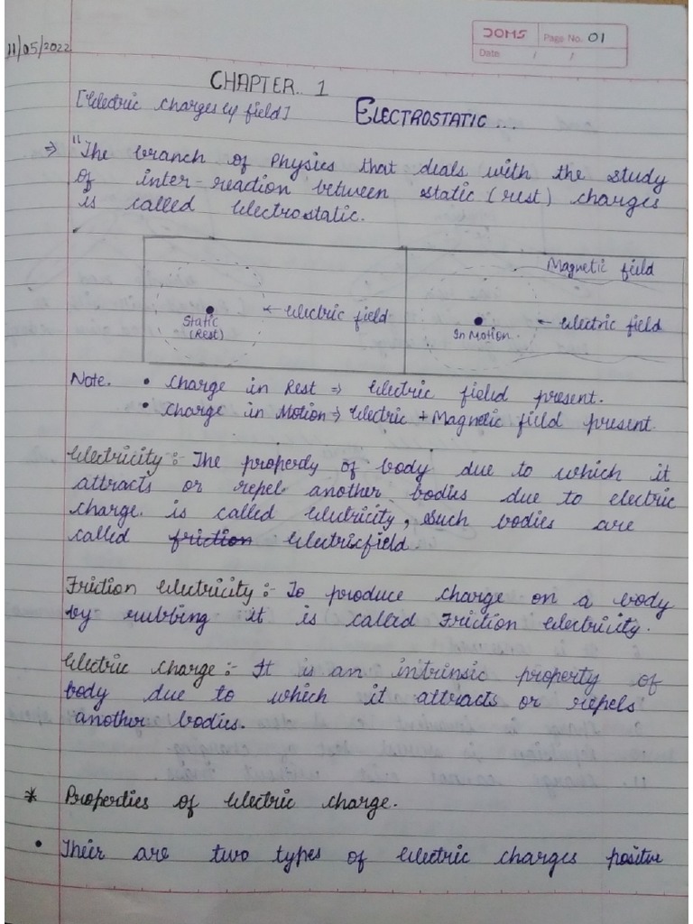 Class 12 Physics Chapter 1 (ELECTROSTATICS) | PDF