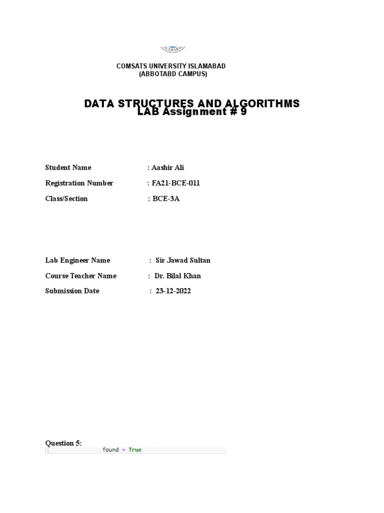 DSA Lab Report Assignment #9 | PDF