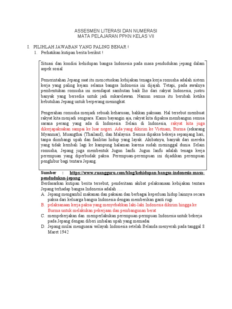 Soal-Litnum - PPKN 7 TH 2021 | PDF