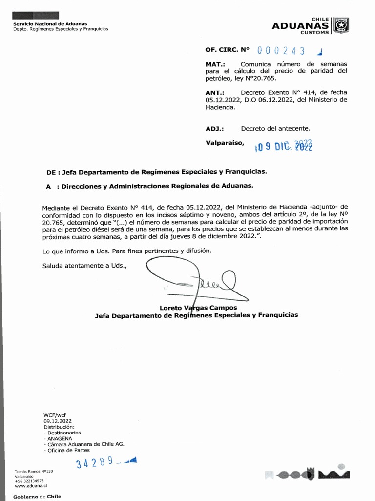 Oficio Circular 243 | PDF