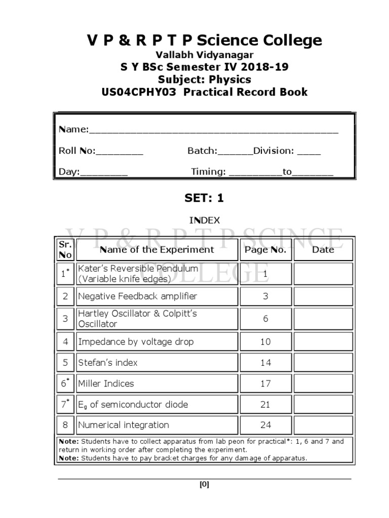 US04CPHY03 Practical Book (SY BSC Sem 4) 2018-19 | PDF | Electrical ...